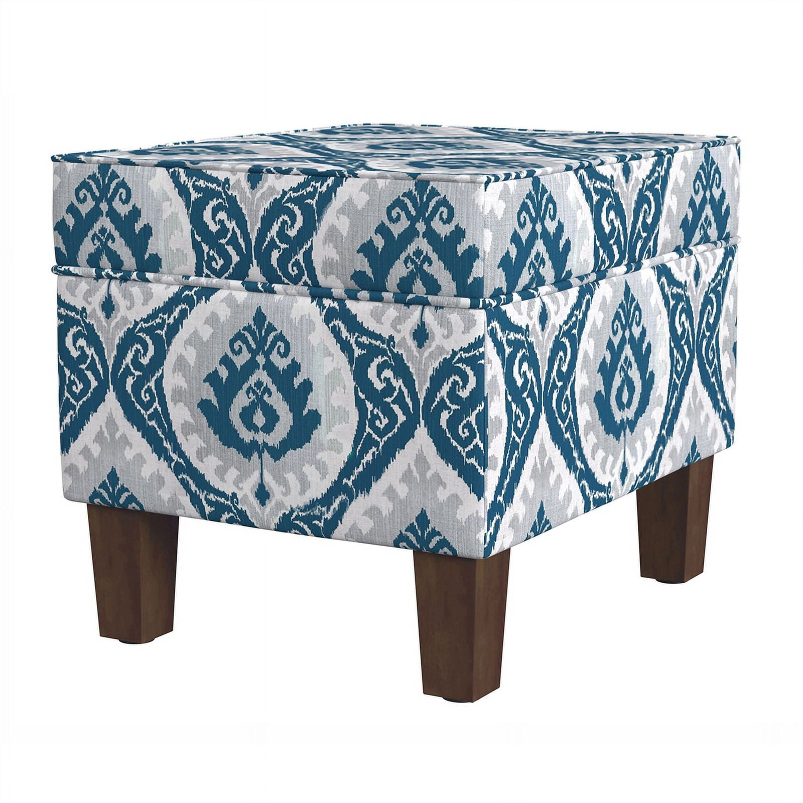 HomePop Medium Storage Ottoman with Hinged Lid, Blue Ikat Medallion ...