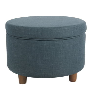 HomePop Large Modern Round Storage Ottoman with Wood Lift-Top Lid ...