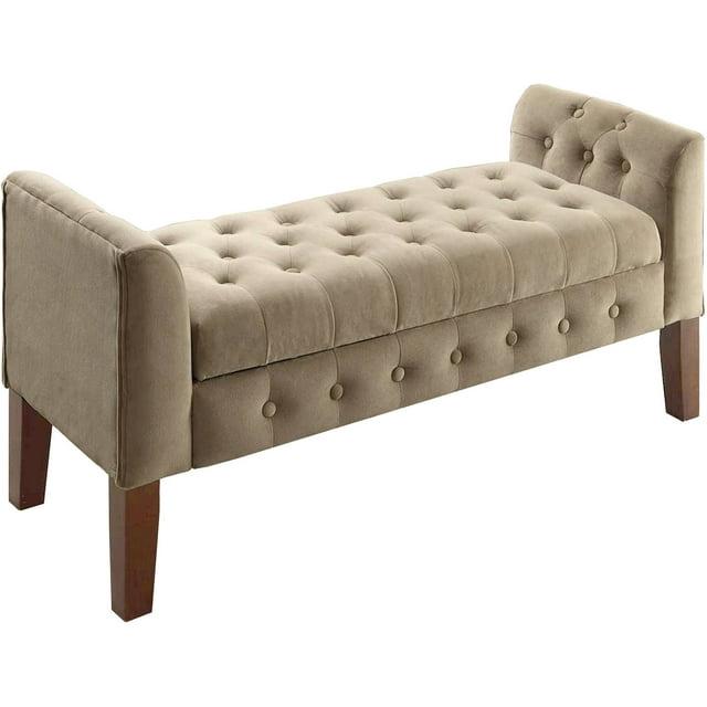 Velvet Upholstered Button Tufted Wooden Bench Settee With Hinged ...