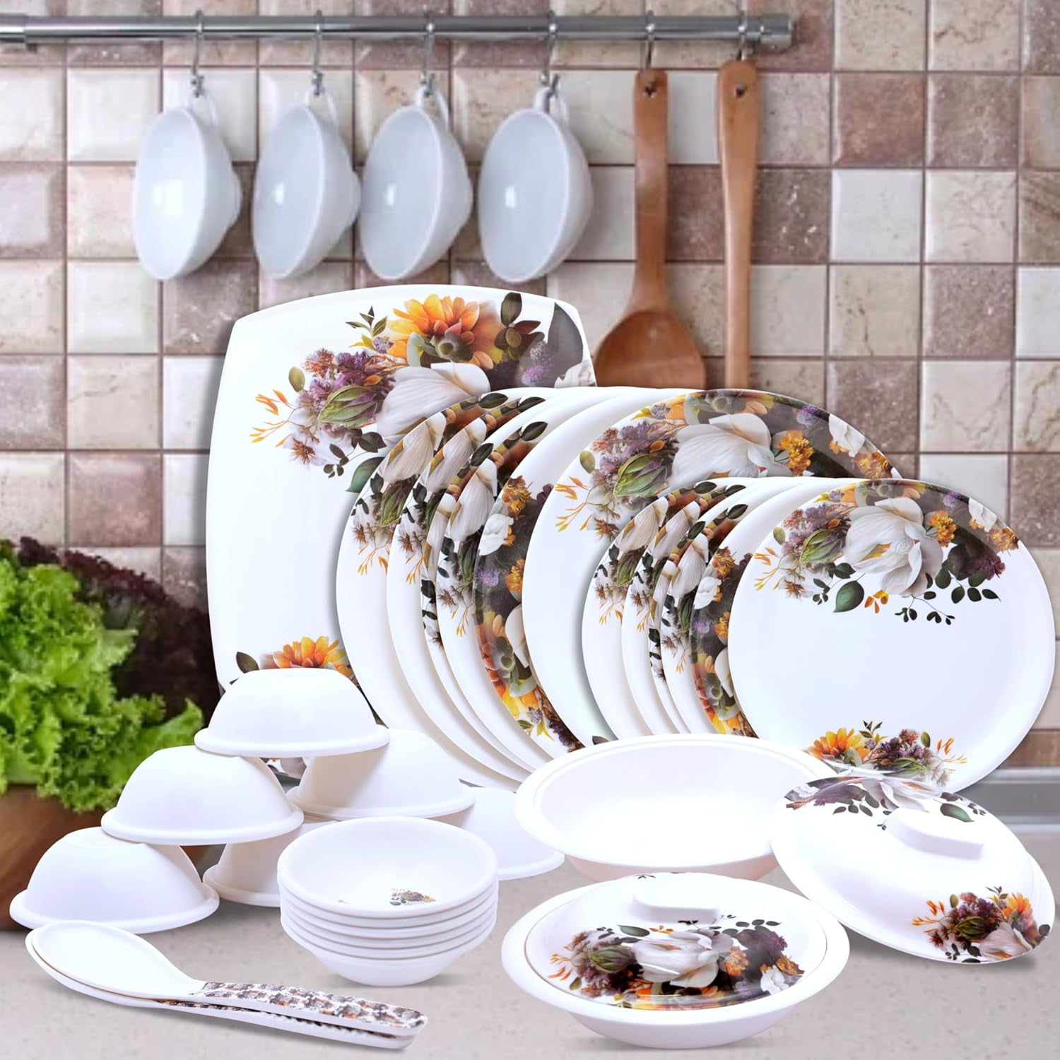 HomePro 32 Pieces Melamine Dinner Set Boss Elegant Stain Resistant ...