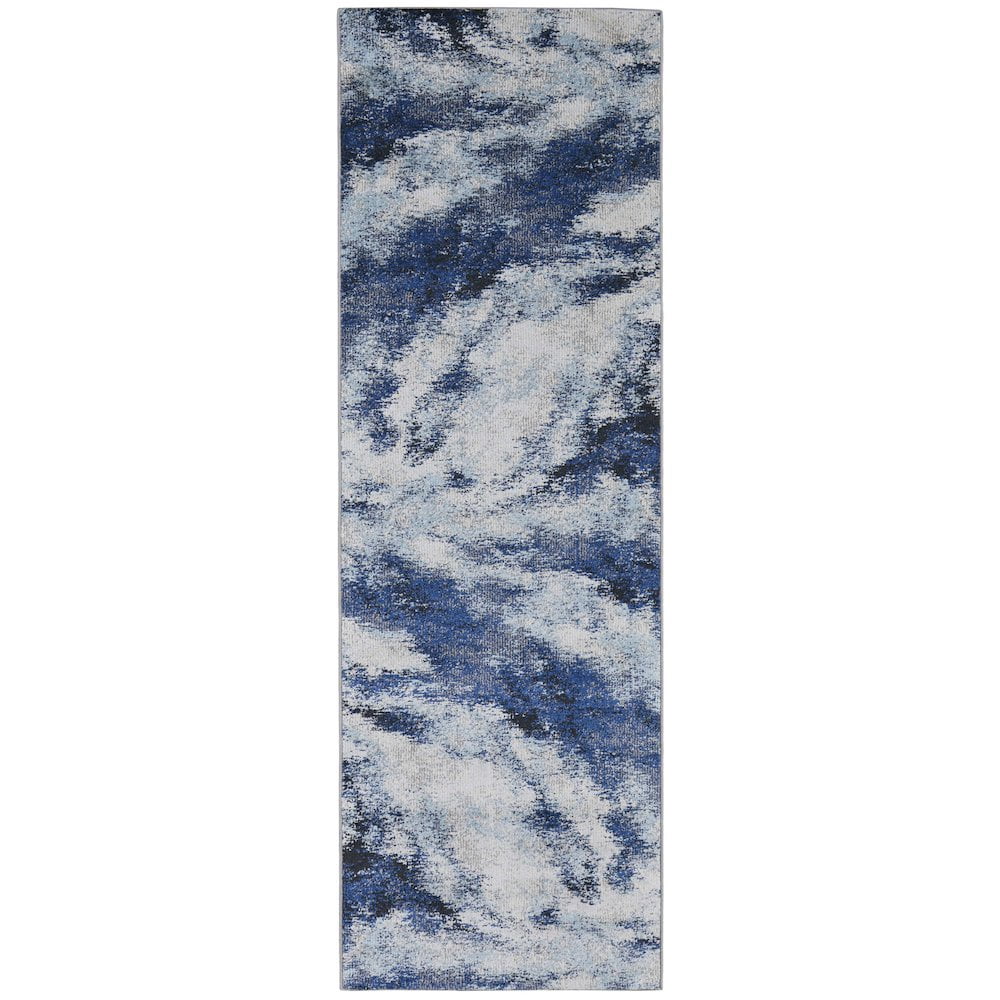 HomeRoots 10' Blue And Ivory Abstract Power Loom Runner Rug - Walmart.com