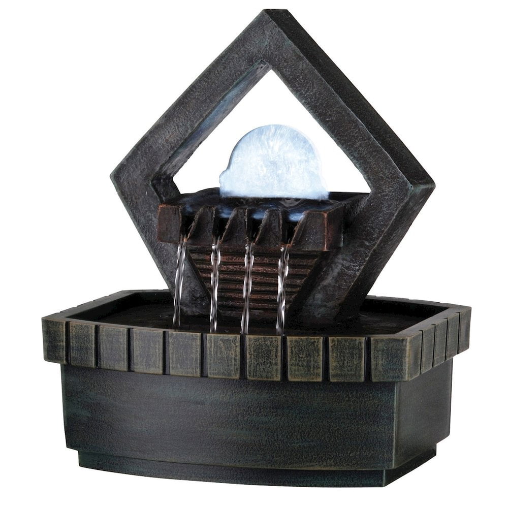10" Brown Polyresin Geo and Pebbles Tabletop Fountain with LED Light ...