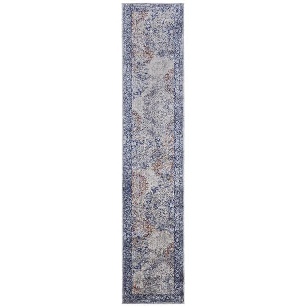 HomeRoots 10 ft. Blue Ivory & Red Floral Power Loom Distressed Stain ...