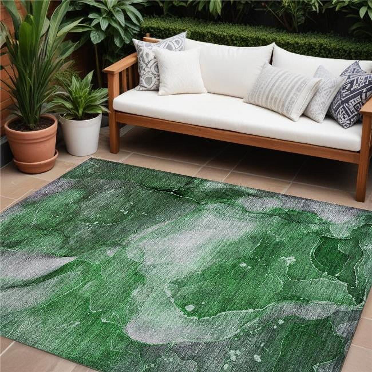 HomeRoots 560509 10 x 14 ft. Emerald Abstract Washable Non Skid Indoor ...