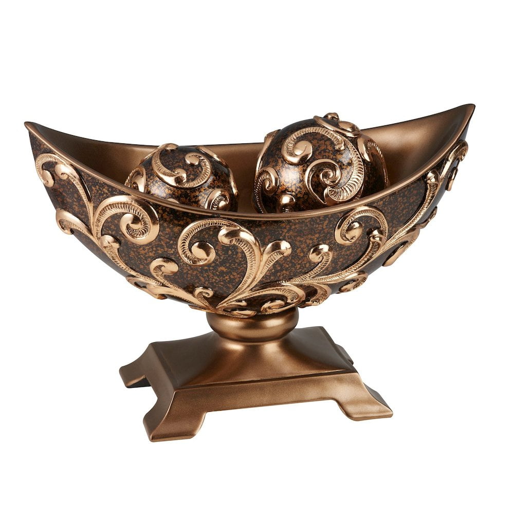 11" Brown And Gold Polyresin Decorative Bowl With Orbs - Walmart.com