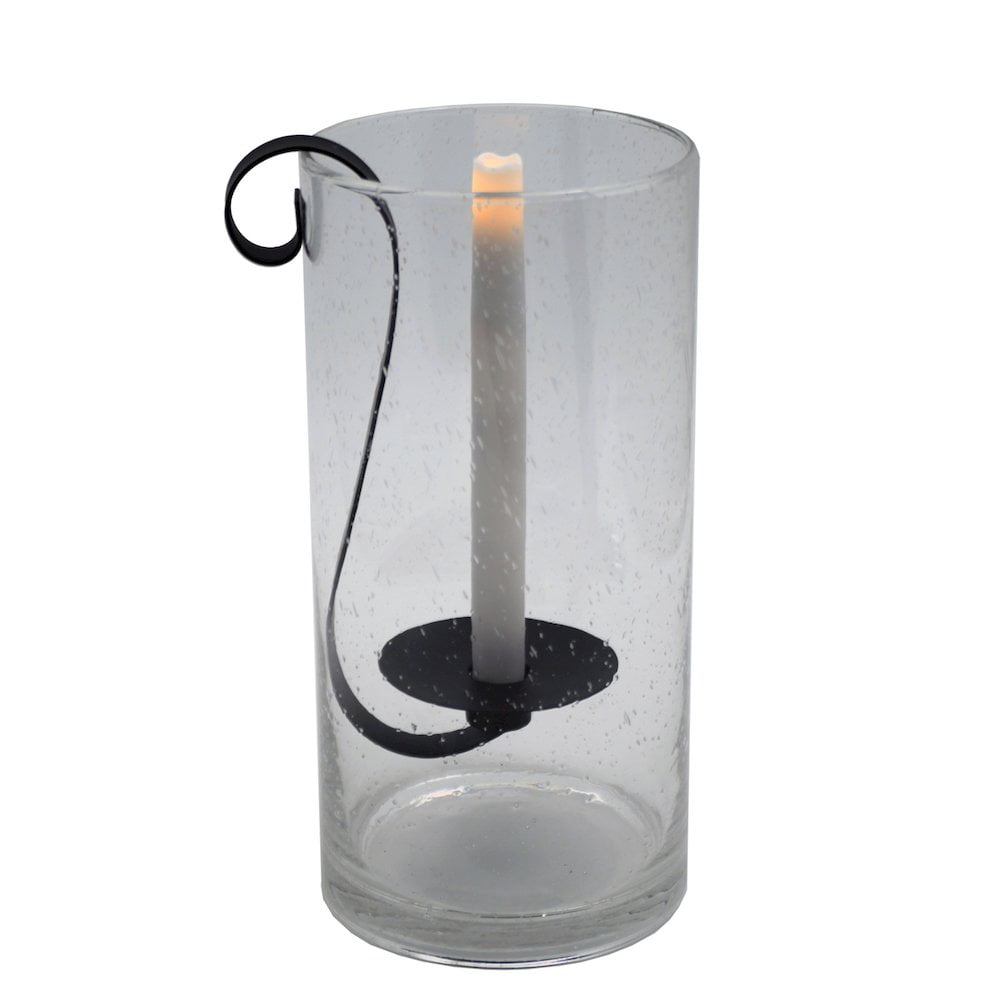 HomeRoots 12" Light Gray Seeded Glass Centerpiece Taper Candle Holder ...