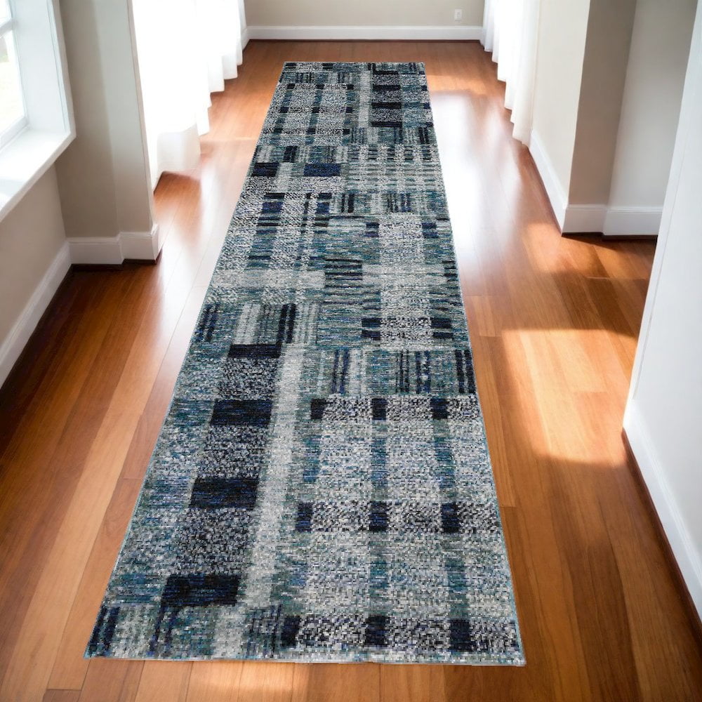 HomeRoots 12' Runner Blue Geometric Power Loom Runner Rug - Walmart.com