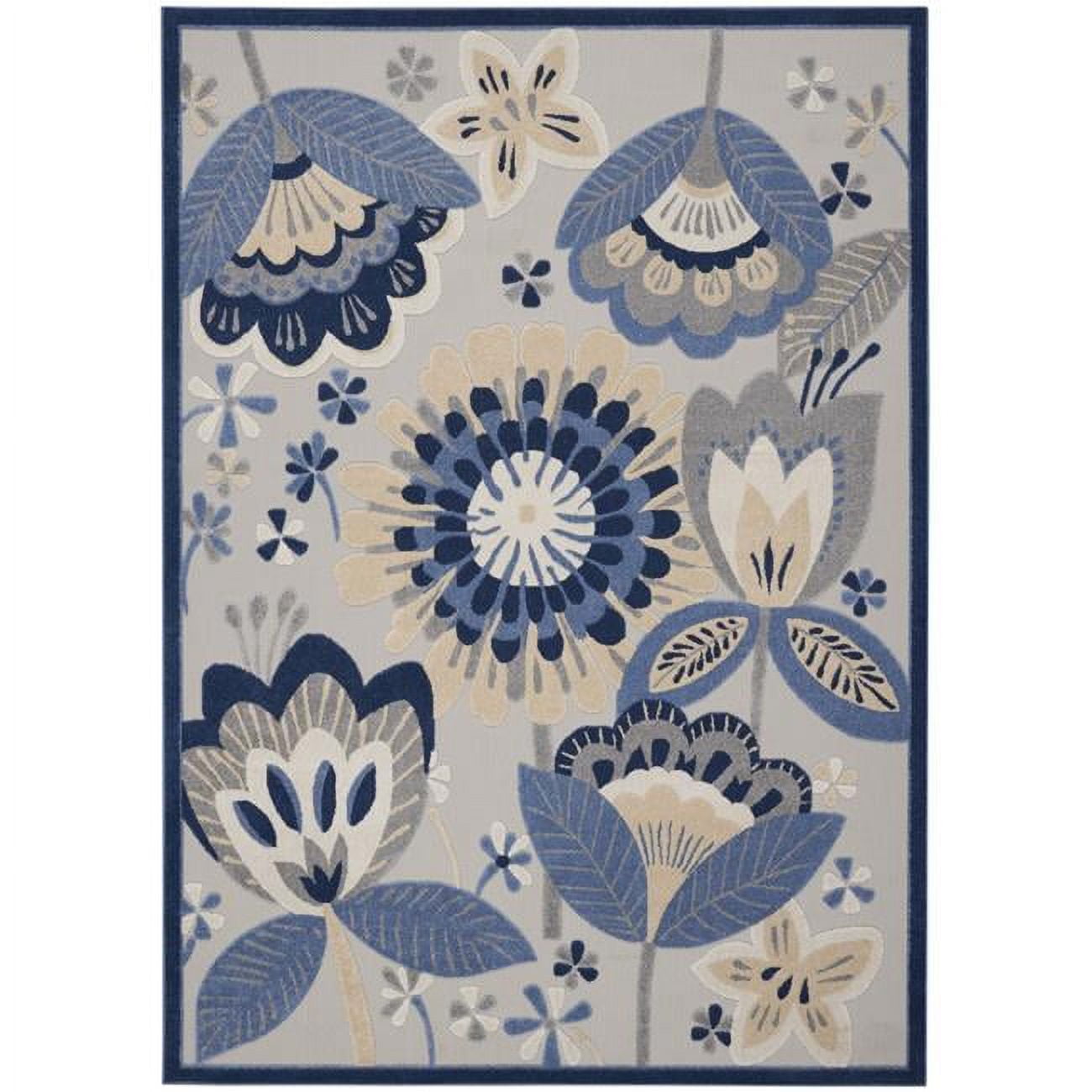 HomeRoots 12 x 15 ft. Blue & Gray Floral Non Skid Indoor & Outdoor ...