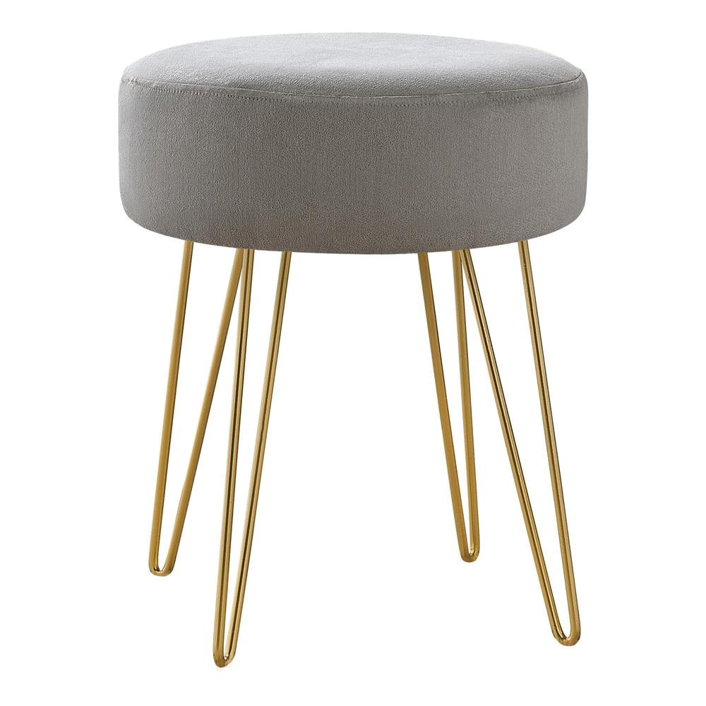 HomeRoots 14" Gray Velvet And Gold Round Ottoman - Walmart.com