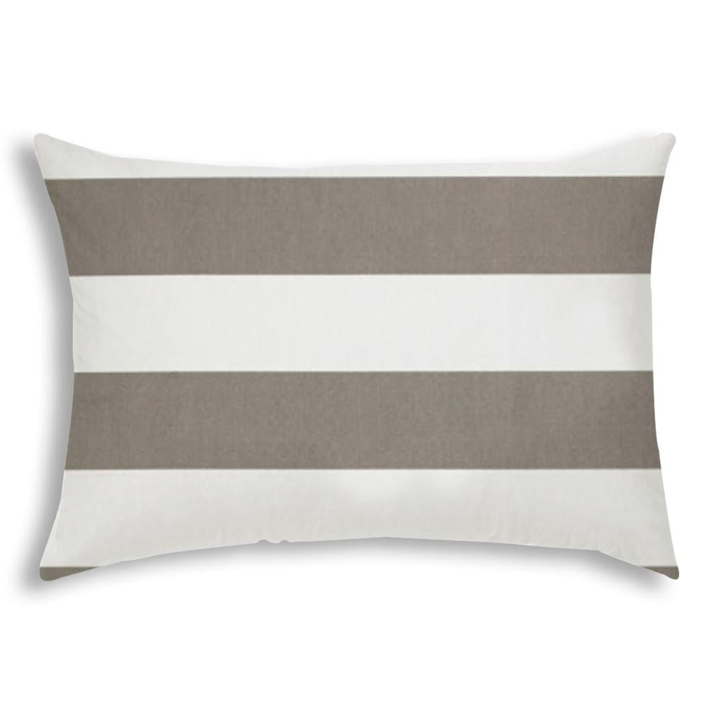 HomeRoots 14" X 20" Taupe And Ivory Blown Seam Striped Lumbar Indoor ...