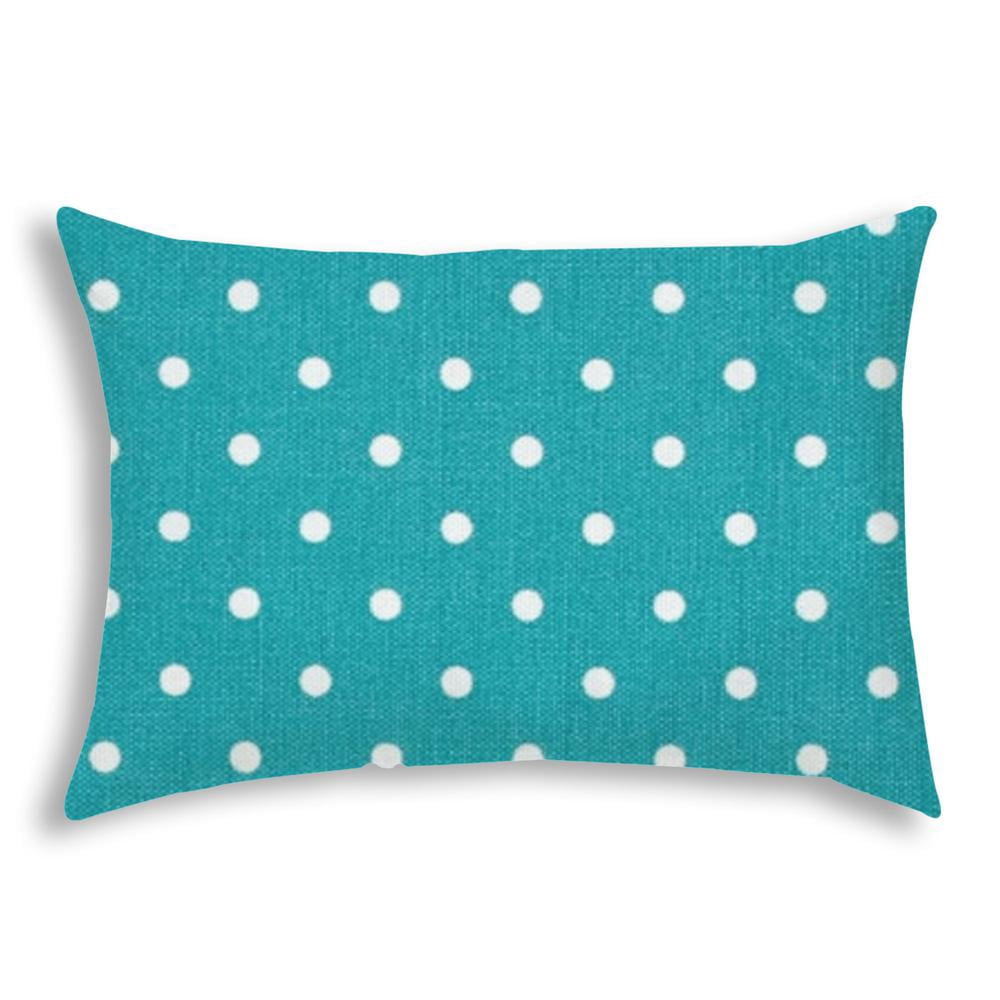 HomeRoots 14" X 20" Turquoise Blown Seam Polka Dots Lumbar Indoor ...