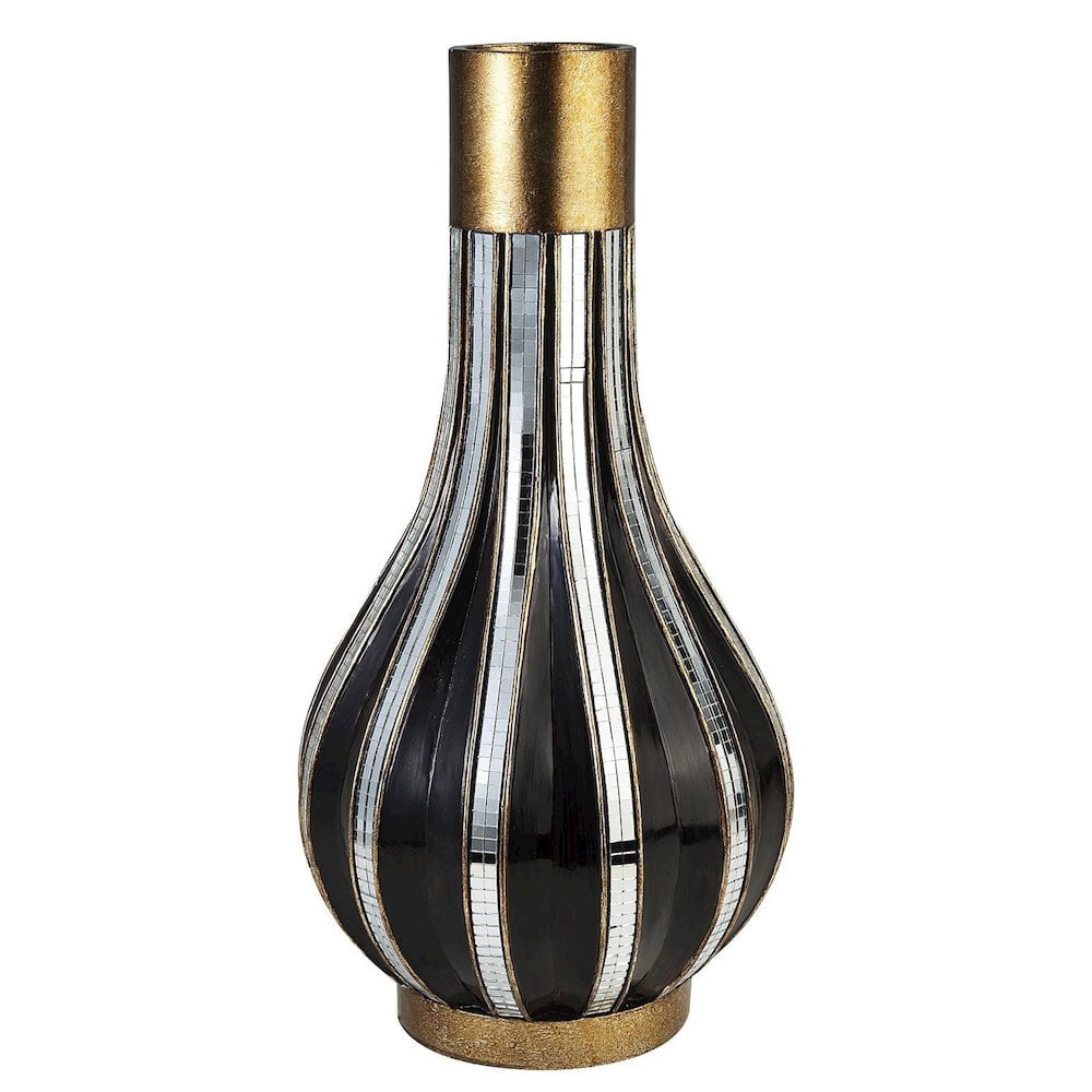 HomeRoots 16" Polyresin Gold And Black Striped Round Urn - Walmart.com