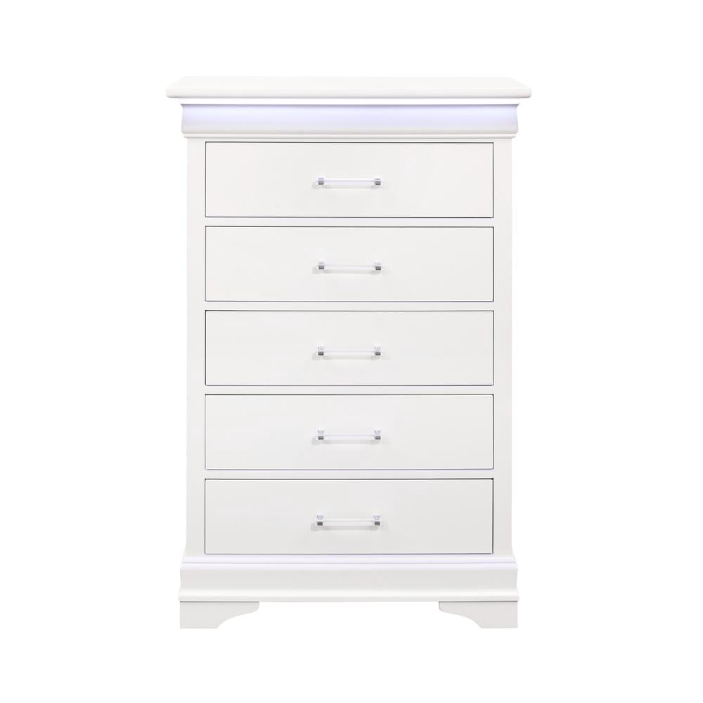 HomeRoots 16" White Solid Wood Five Drawer Chest with LED Lighting ...