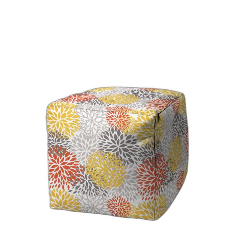 HomeRoots 17" Gray and Yellow Polyester Cube Floral Indoor Outdoor Pouf ...