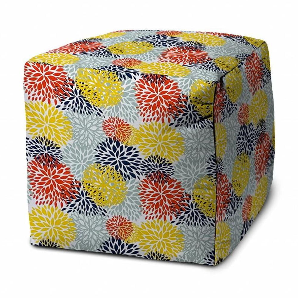 HomeRoots 17" Green Polyester Cube Floral Indoor Outdoor Pouf Ottoman ...