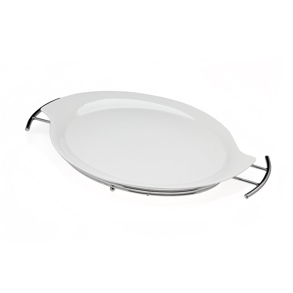 HomeRoots 17" White Oval Porcelain China Serving Tray With Handles ...