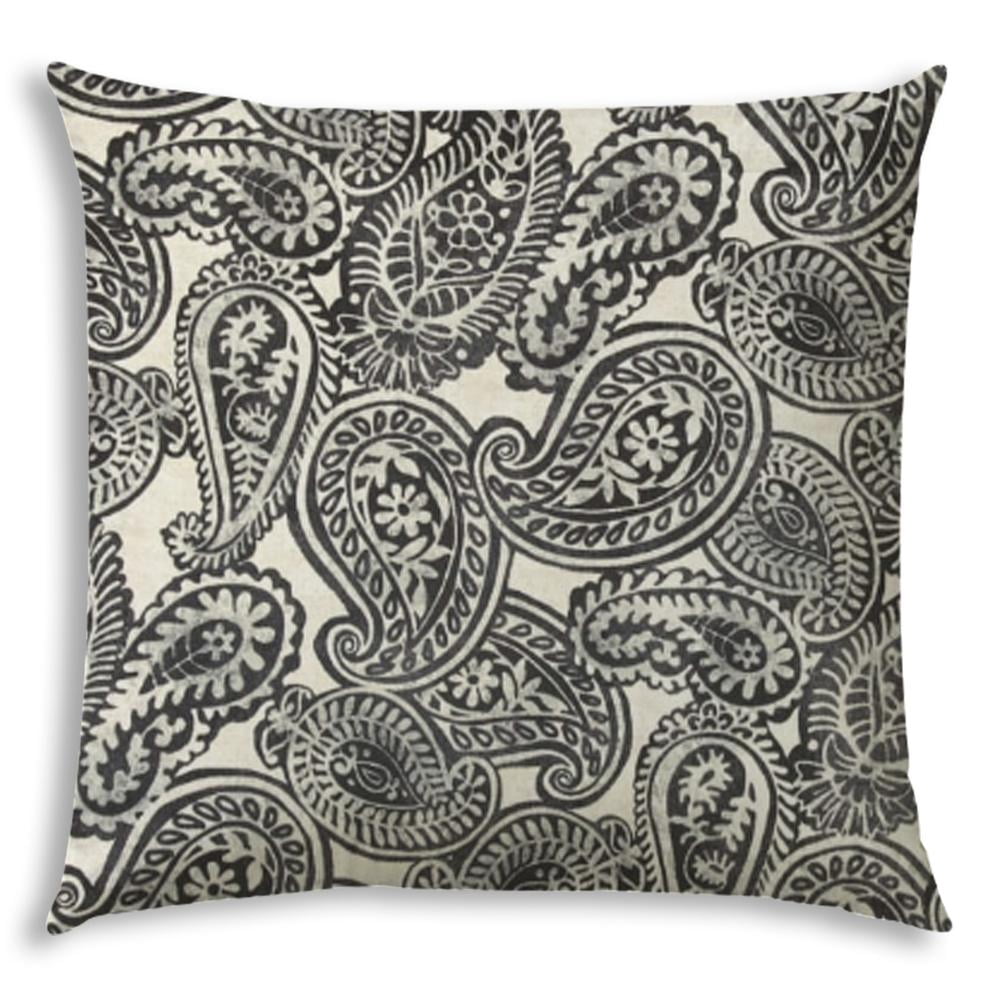 HomeRoots 17" X 17" Gray And Cream Blown Seam Paisley Lumbar Indoor ...