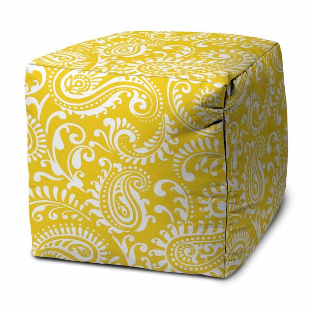 HomeRoots 17" Yellow Cube Paisley Indoor Outdoor Pouf Cover - Walmart.com