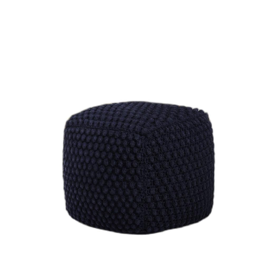 HomeRoots 486536 18 x 18 x 18 in. Navy Blue Cotton Blend Pouf Ottoman ...