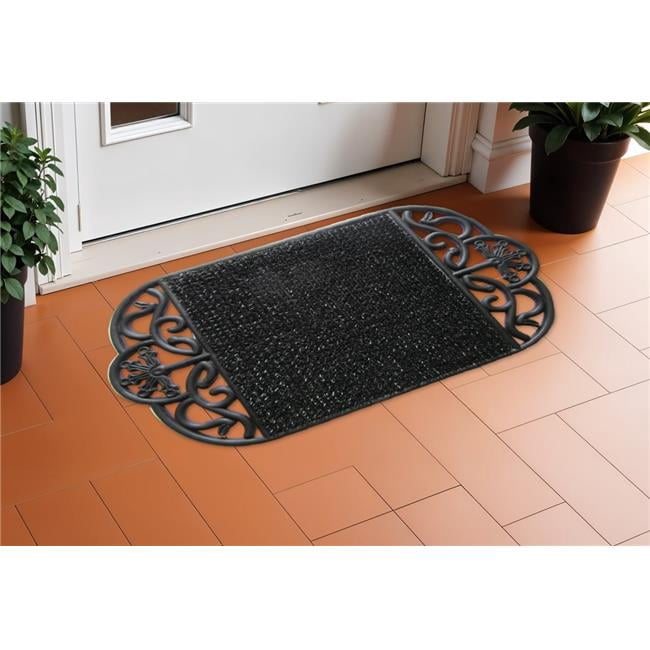 HomeRoots 573982 18 x 29 in. Black Rubber Outdoor Oval Door Mat ...