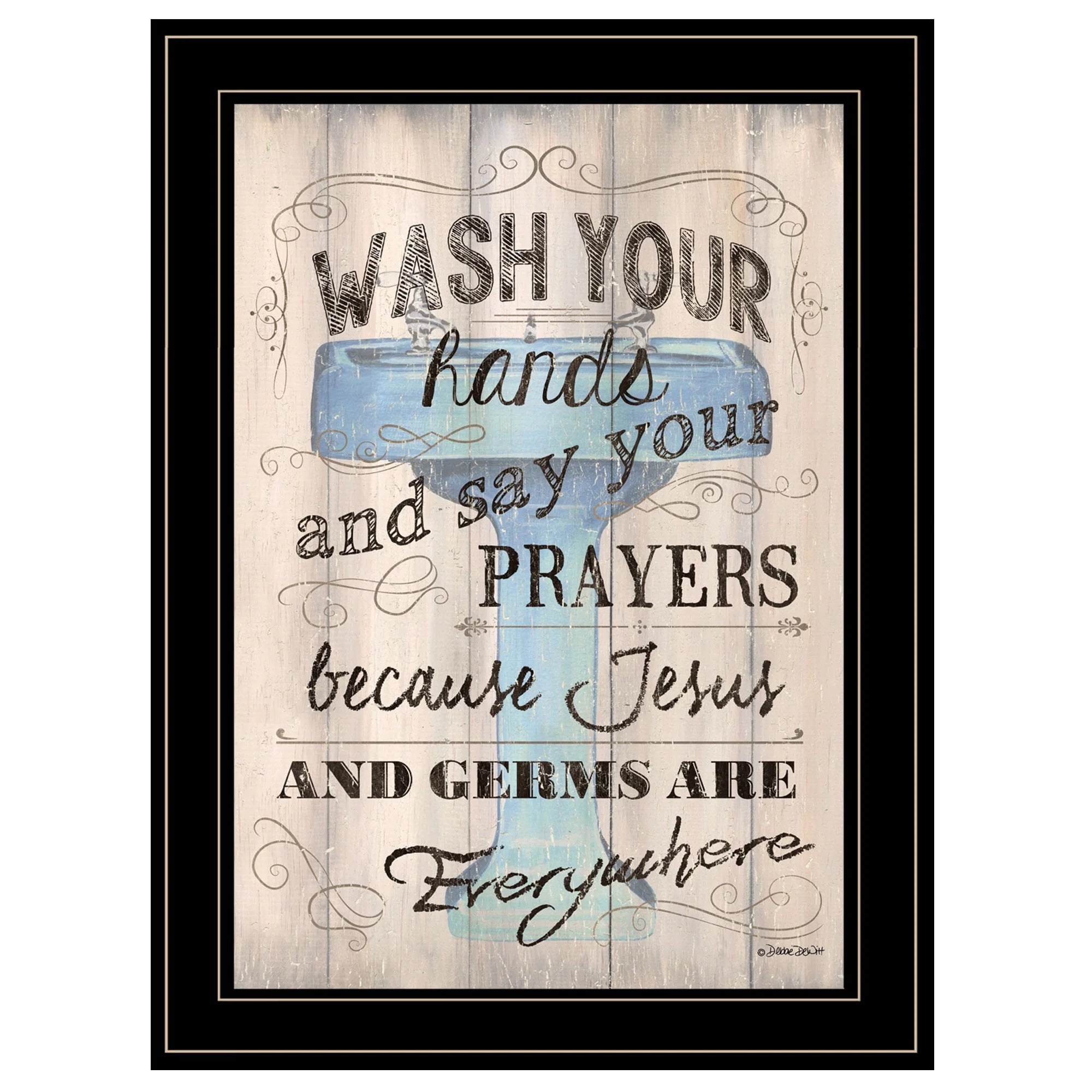 HomeRoots 19 x 15 x 1 in. Wash Your Hands Jesus & Germs Black Framed Print Wall Art - Walmart.com