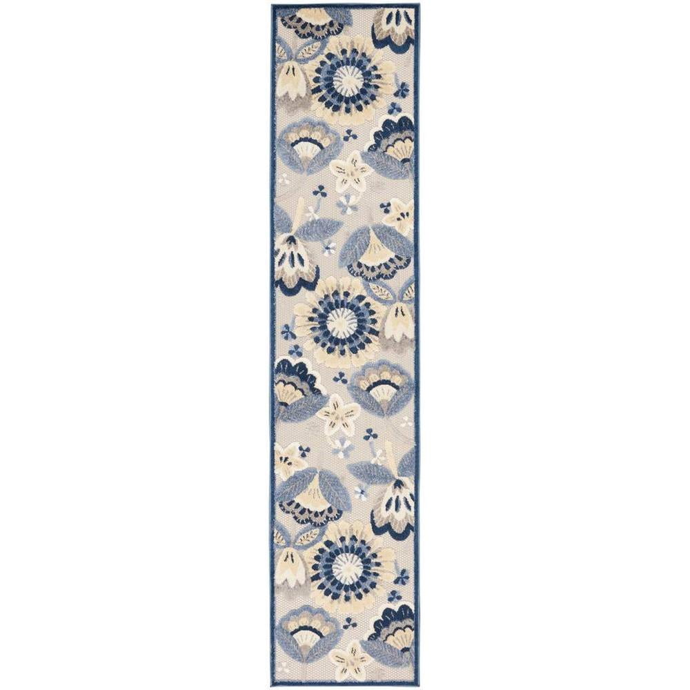 HomeRoots 2' X 12' Blue And Grey Floral Non Skid Indoor Outdoor Runner ...