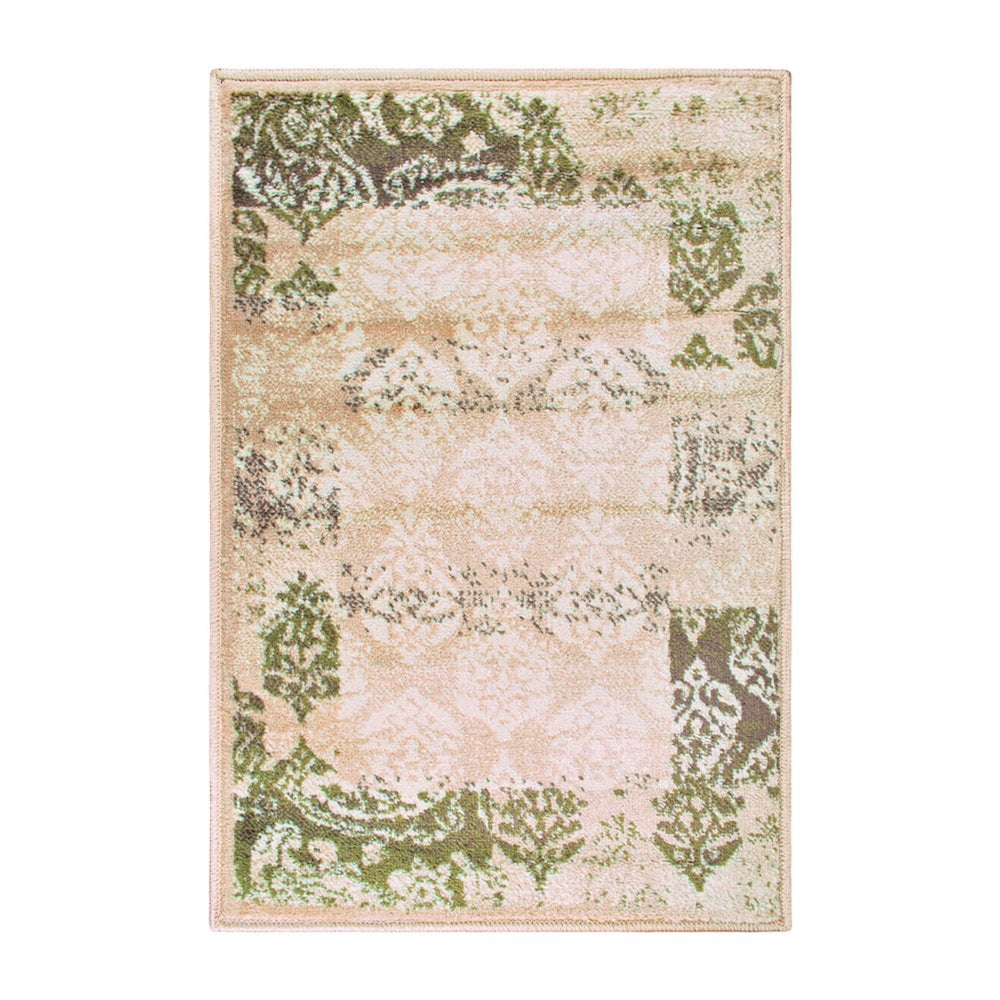HomeRoots 2' X 3' Beige Damask Power Loom Distressed Stain Resistant ...