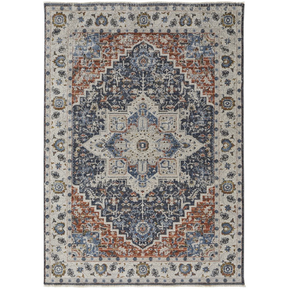 HomeRoots 2' X 3' Ivory Blue And Red Floral Power Loom Area Rug With ...
