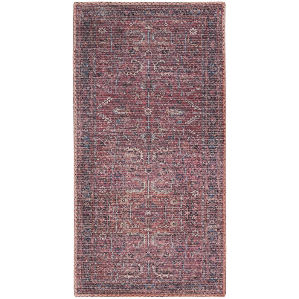 HomeRoots 2' X 4' Brick Oriental Power Loom Distressed Washable Area ...