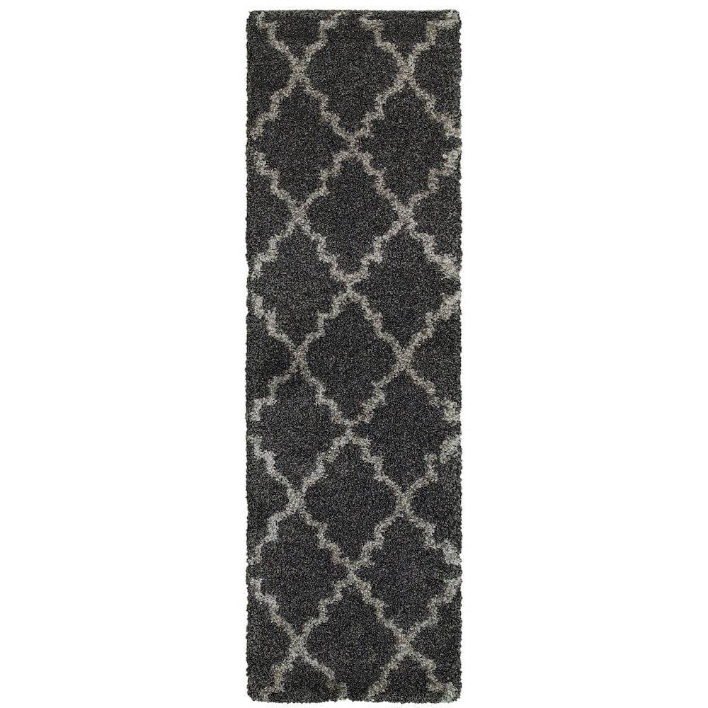 HomeRoots 2' X 8' Charcoal And Grey Geometric Shag Power Loom Stain ...