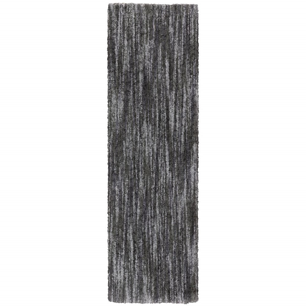 HomeRoots 2' X 8' Charcoal Shag Power Loom Stain Resistant Runner Rug ...