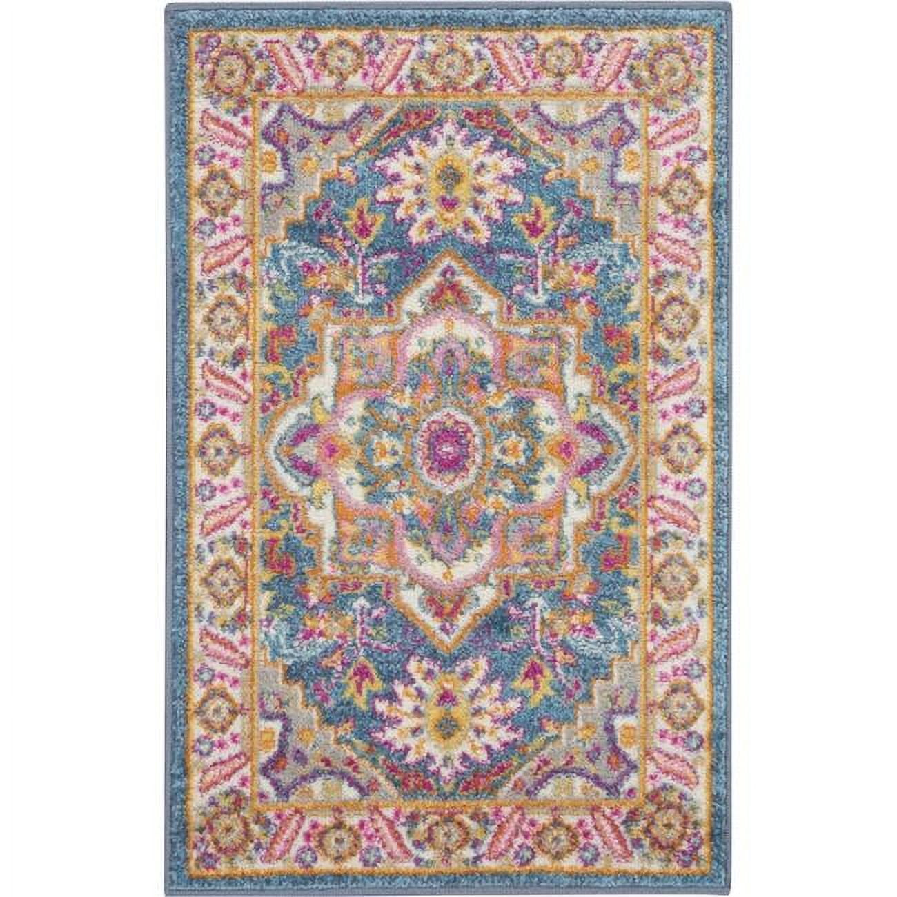 HomeRoots 2 x 3 ft. Medallion Scatter Rectangle Area Rug - Teal & Pink ...