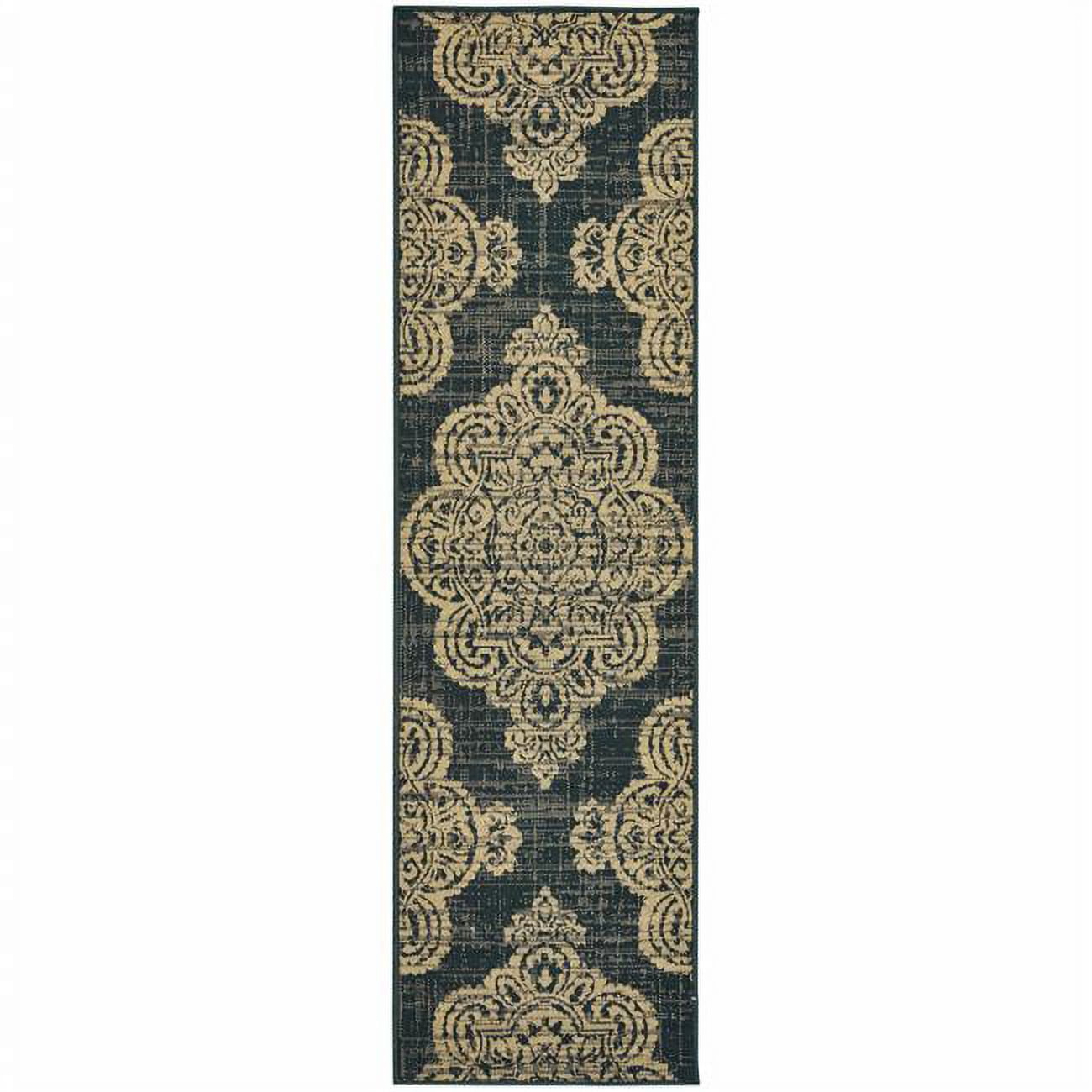HomeRoots 2 x 8 ft. Black Oriental Stain Resistant Indoor & Outdoor ...