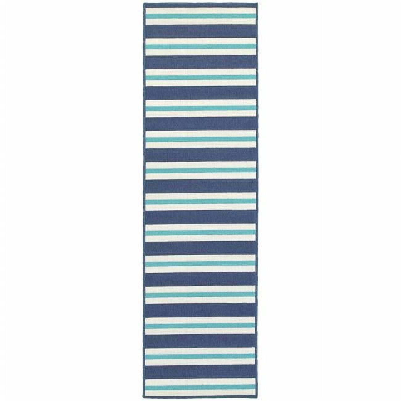 HomeRoots 2 x 8 ft. Blue Geometric Stain Resistant Indoor & Outdoor ...