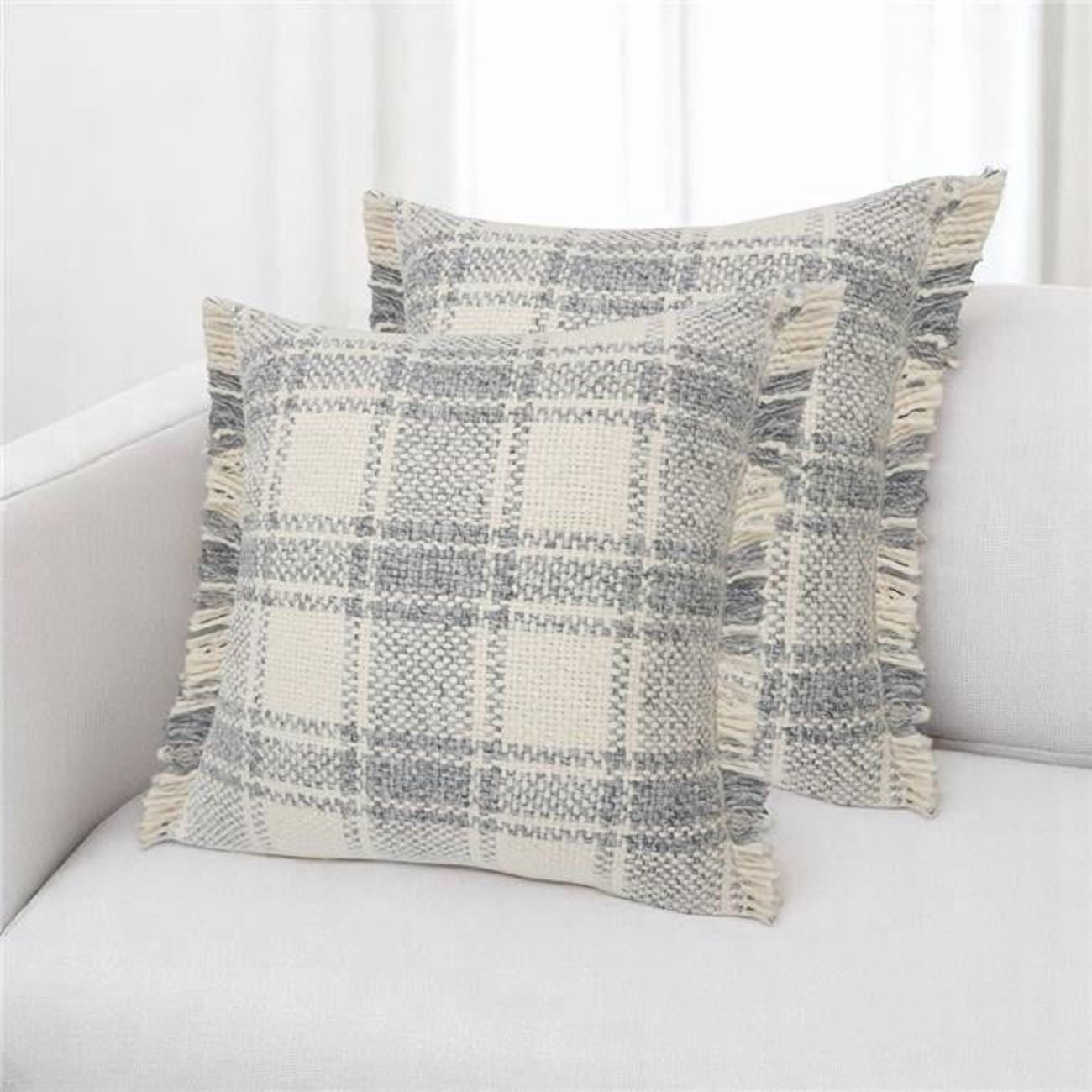 HomeRoots 588377 20 in. Off White & Gray Plaid Cotton Throw Pillows ...