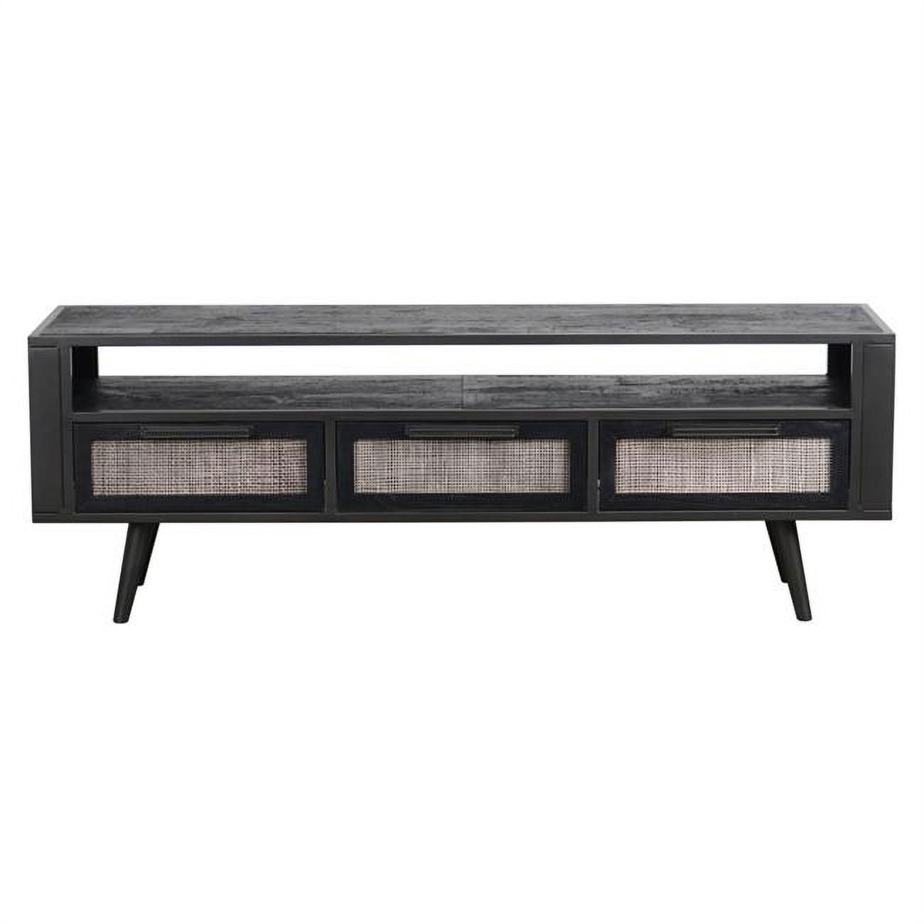 HomeRoots 21.65 x 62.99 x 17.72 in. Rustic Black & Rattan TV Stand with ...