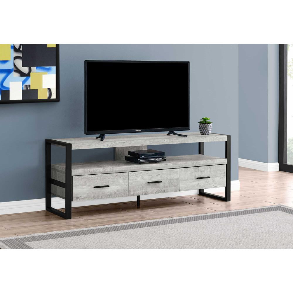 HomeRoots 21.75" Grey Particle Board Hollow Core & Black Metal TV Stand ...