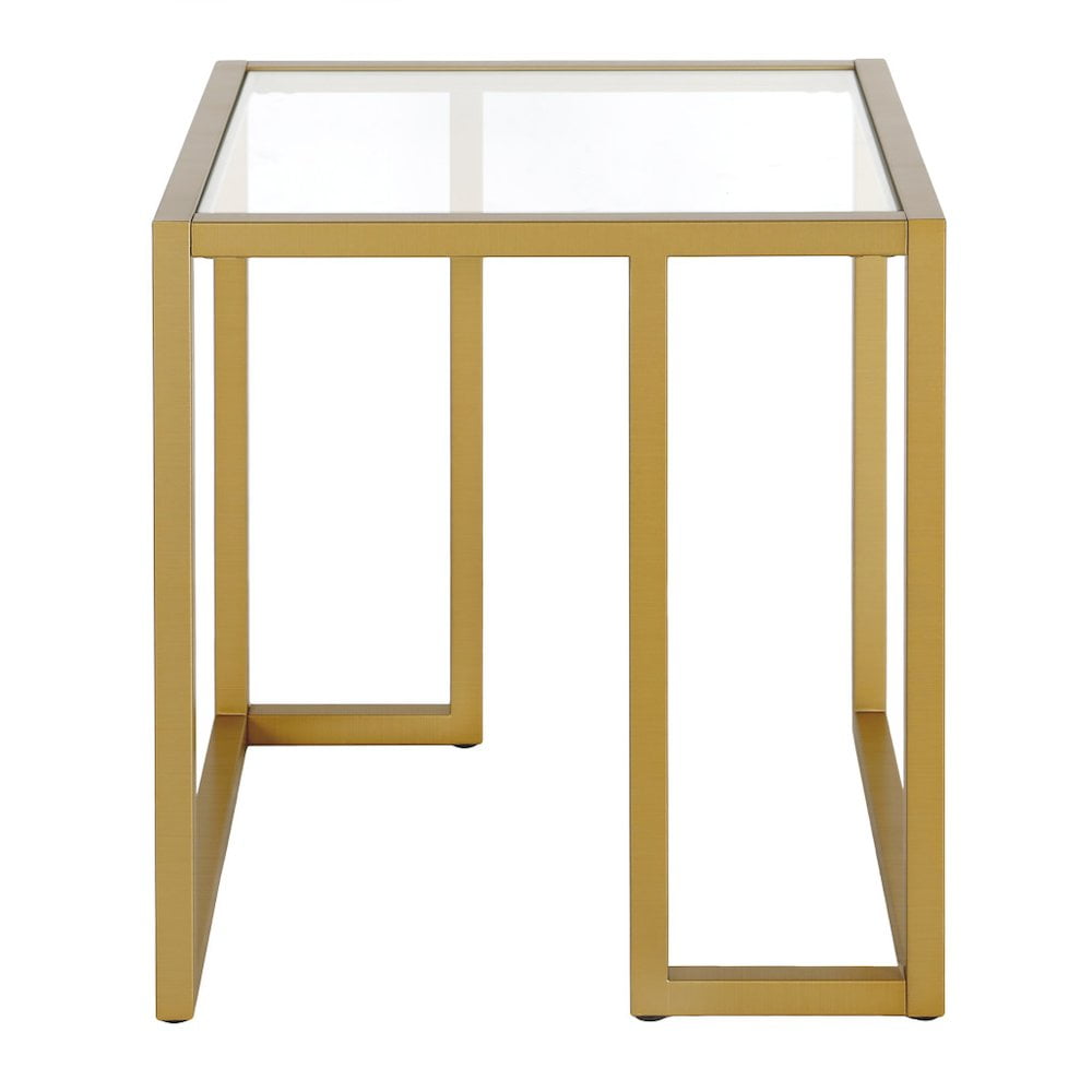 HomeRoots 22" Brass And Clear Glass And Steel Square End Table ...