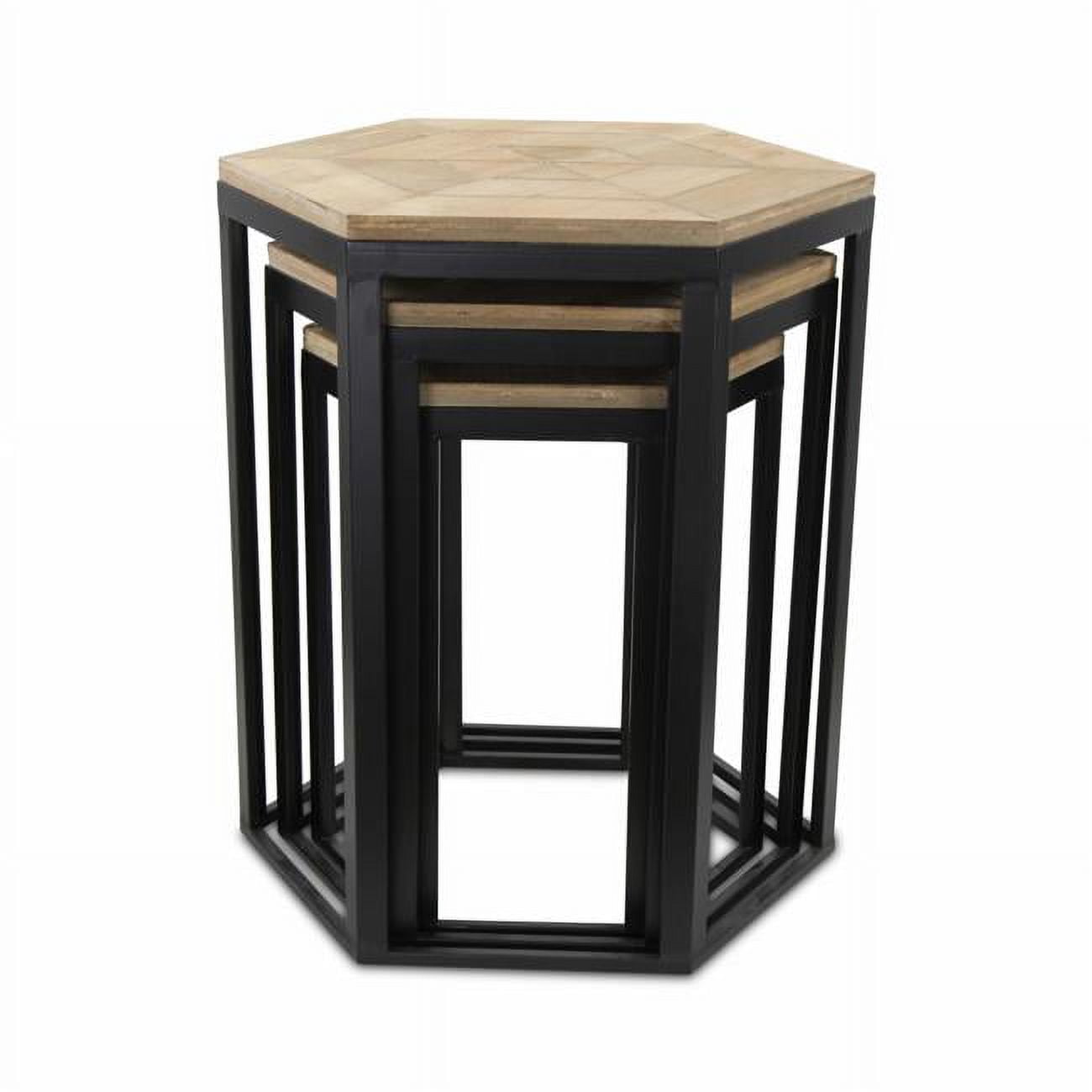 HomeRoots 24.75 x 19 x 19 in. Black & Brown Solid Wood & Steel Hexagon ...