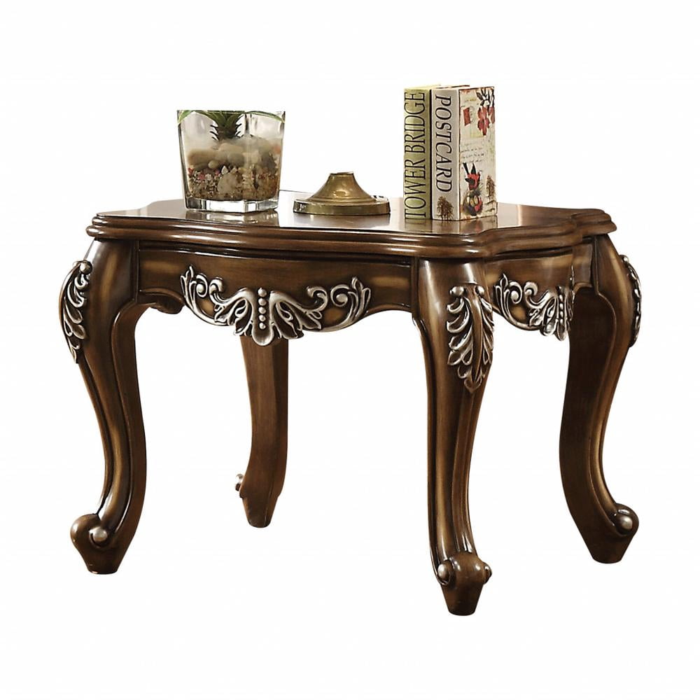 HomeRoots 24" Antiqued Oak Manufactured Wood Scallop Square End Table ...