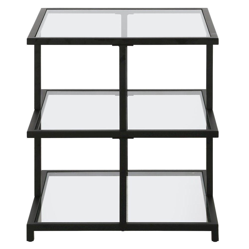 HomeRoots 24" Black And Clear Glass And Steel Square End Table With Two ...