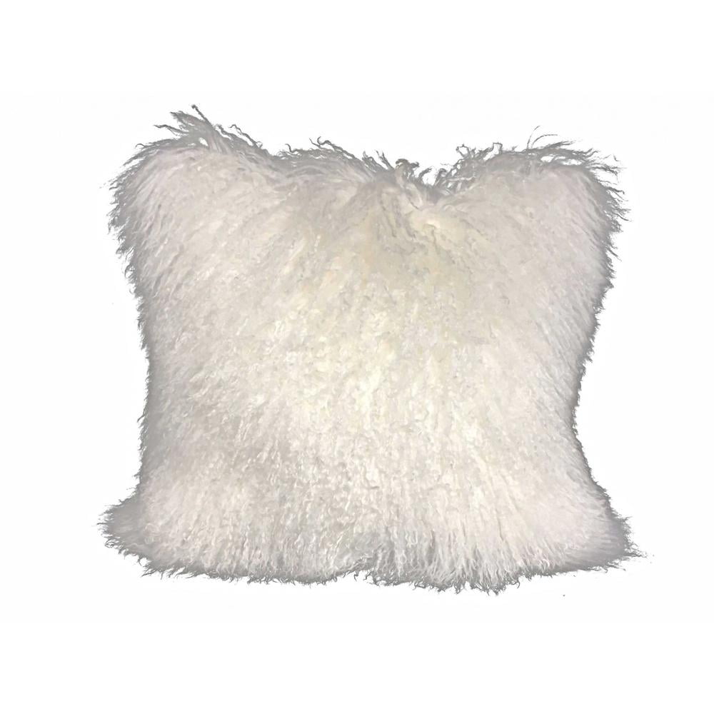 HomeRoots 24" Bright White Genuine Tibetan Lamb Fur Pillow with ...