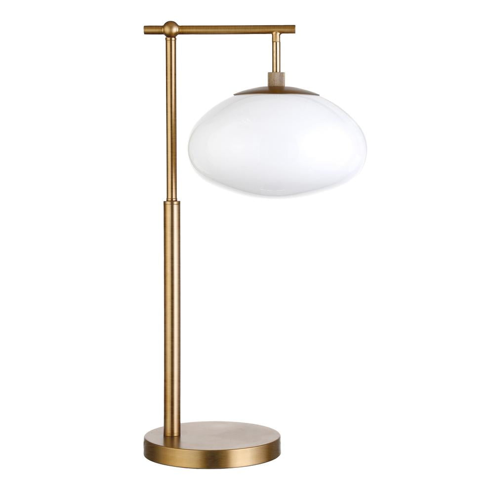 HomeRoots 25" Brass Metal Arched Table Lamp With White Globe Shade ...