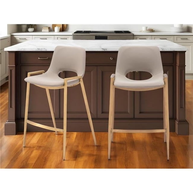HomeRoots 555657 26 in. Beige & Gold Faux Leather & Steel Low Back ...