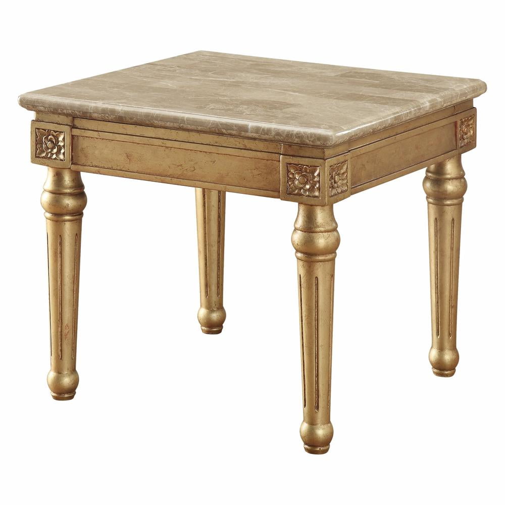 HomeRoots 26" X 26" X 24" Marble Antique Gold Wood End Table - Walmart.com