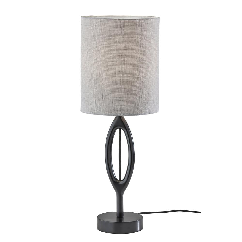 28" Black Solid Wood Round Table Lamp With Gray Drum Shade - Walmart.com