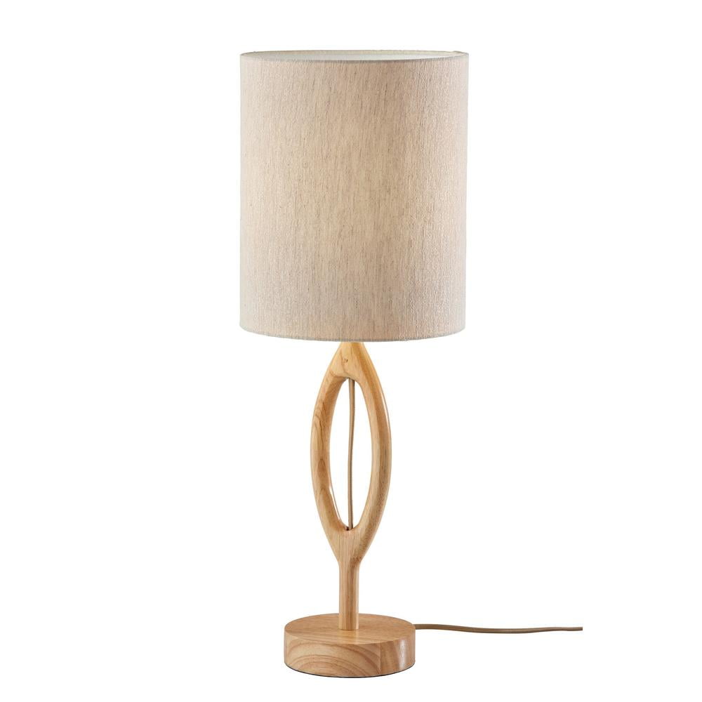 28" Natural Solid Wood Round Table Lamp With Beige Drum Shade - Walmart.com