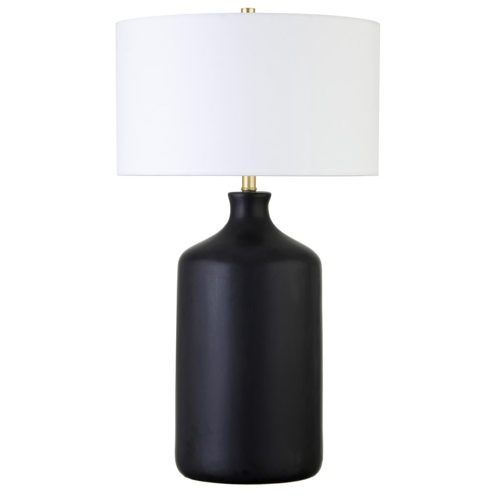 HomeRoots 29" Black Ceramic Table Lamp With White Drum Shade - Walmart.com
