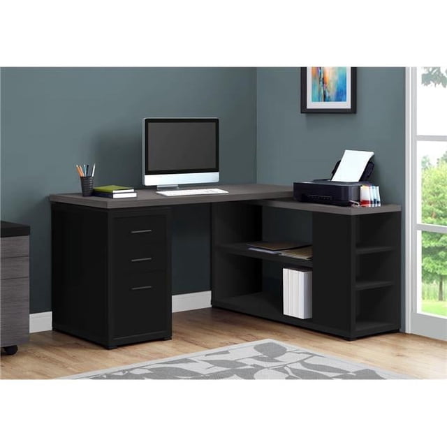 HomeRoots Office 47.25" x 60" x 29" Black Grey Particle Board Hollow ...