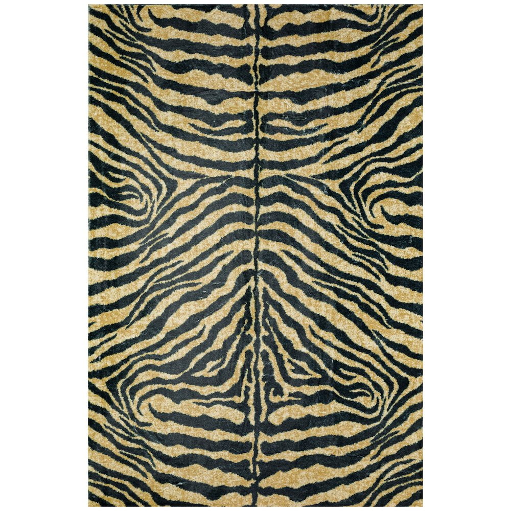 HomeRoots 3' X 5' Black And Gold Animal Print Shag Handmade Non Skid ...